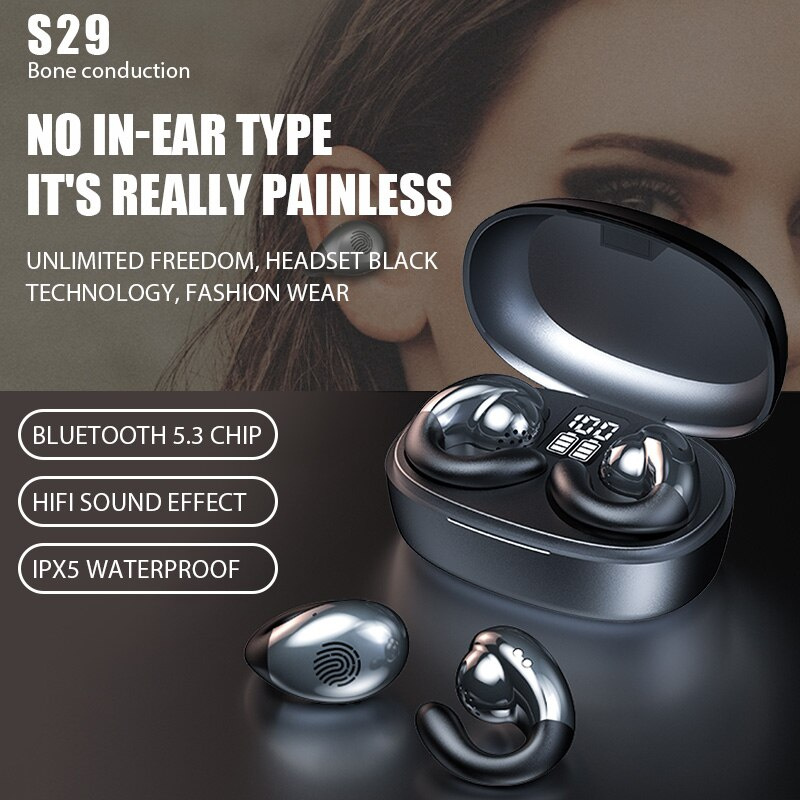 TWS Fone 藍牙耳機耳夾式無線耳機耳環耳機 LED 顯示屏運動耳塞帶麥克風適用於智能手機 - 日豐科技數碼