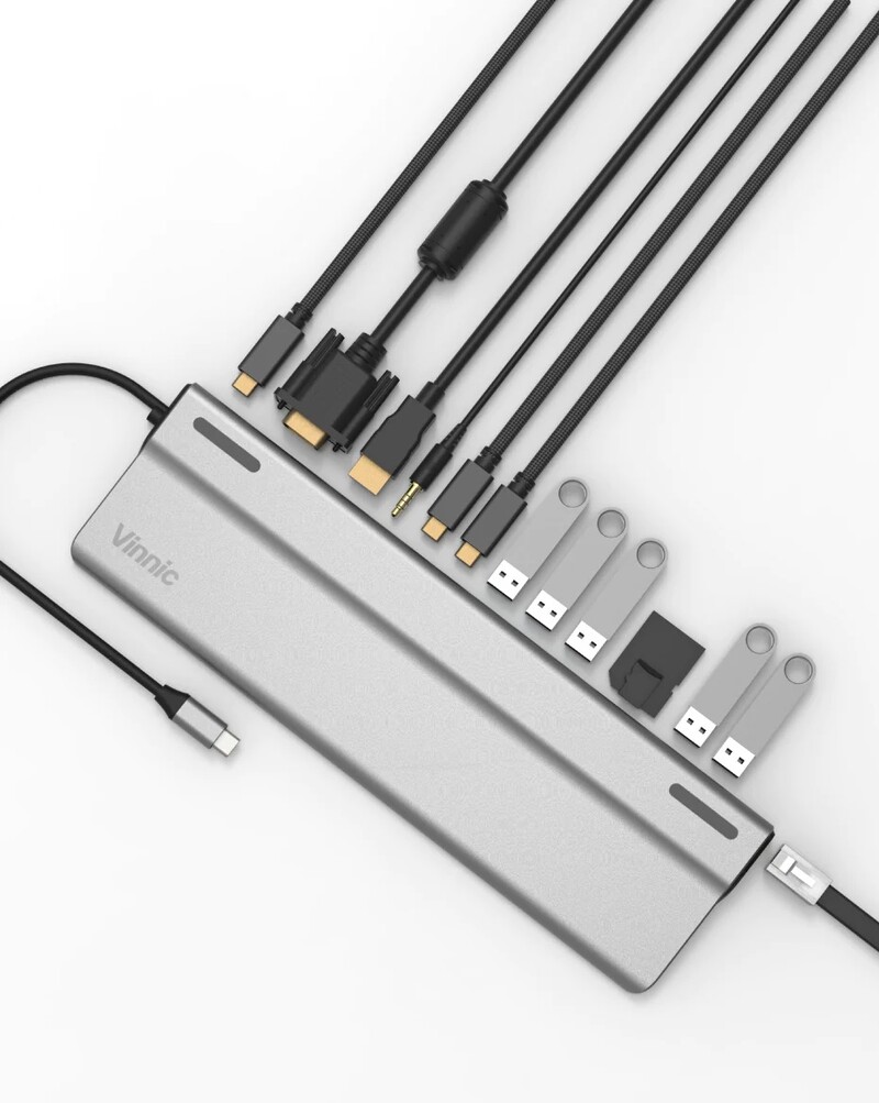Vinnic USB-C PD Type C Hub PD 100W快充擴展器USB3.0 RJ45 VGA HDMI 3.5 mm SD ...